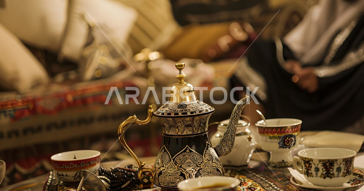 Serving hot drinks to visitors, welcoming and honoring guests, Arabic ...