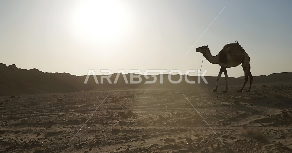 Soft golden sand, camels roaming the deserts of Saudi Arabia, a camel ...