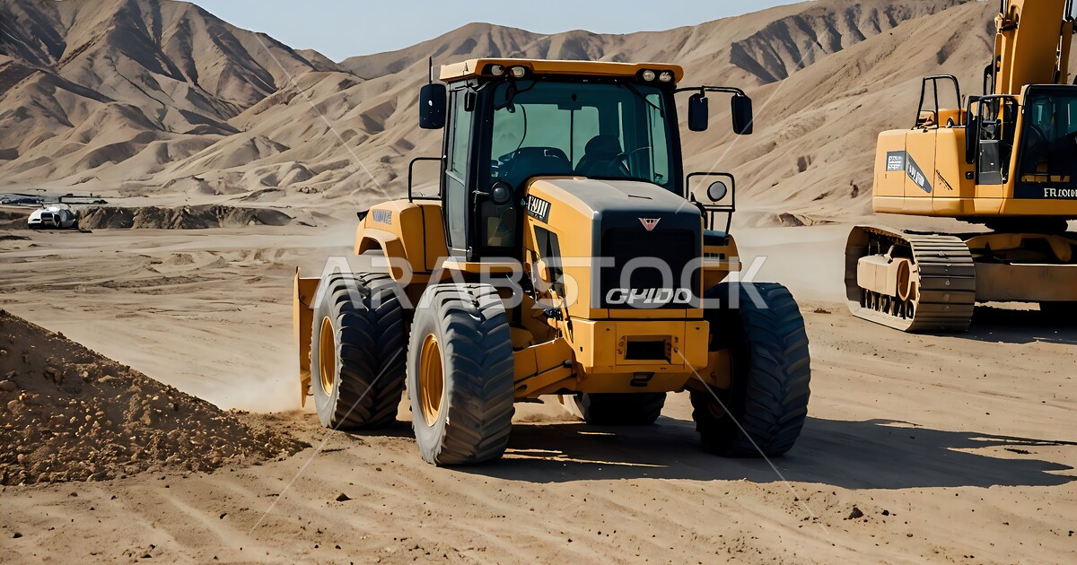 Engineering, construction and development concept, sandy and rocky ...