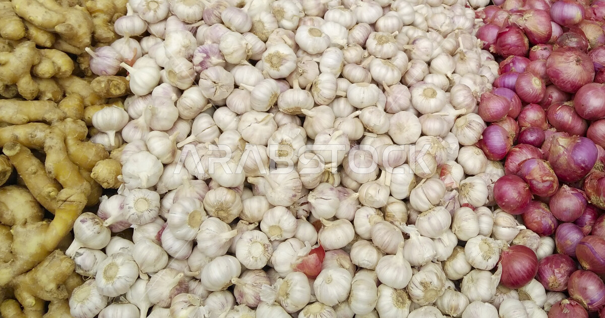 Close-up of fresh vegetables in a vegetable market in Saudi Arabia ...