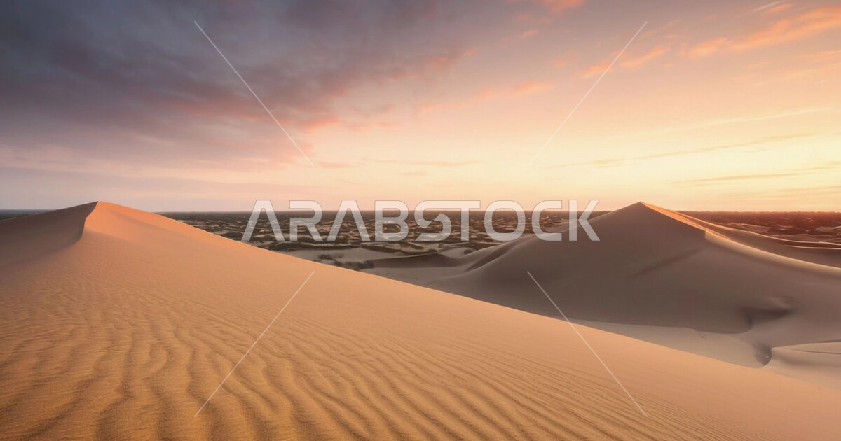 Sand dunes and hills at sunset, natural terrain in the desert of Tabuk ...