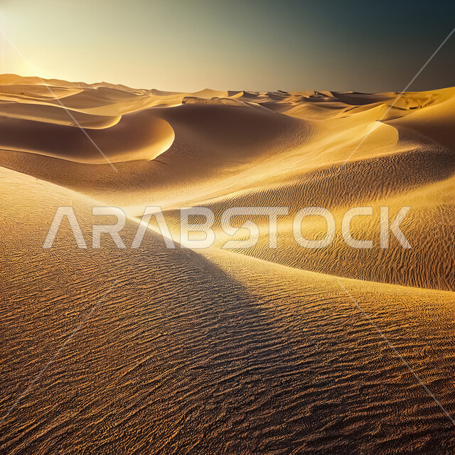 Formations and formations of golden sand in the desert of the Kingdom ...