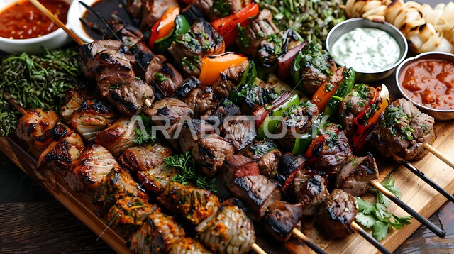 Traditional Arabic food and dishes, healthy meals rich in proteins, the ...