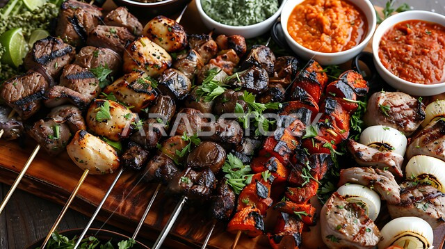 Traditional Arabic food and dishes, healthy meals rich in proteins, the ...