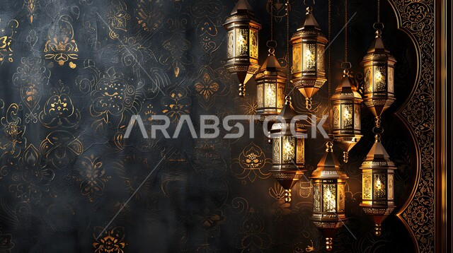 Spiritual Ramadan atmosphere, traditional lamps and artifacts to ...