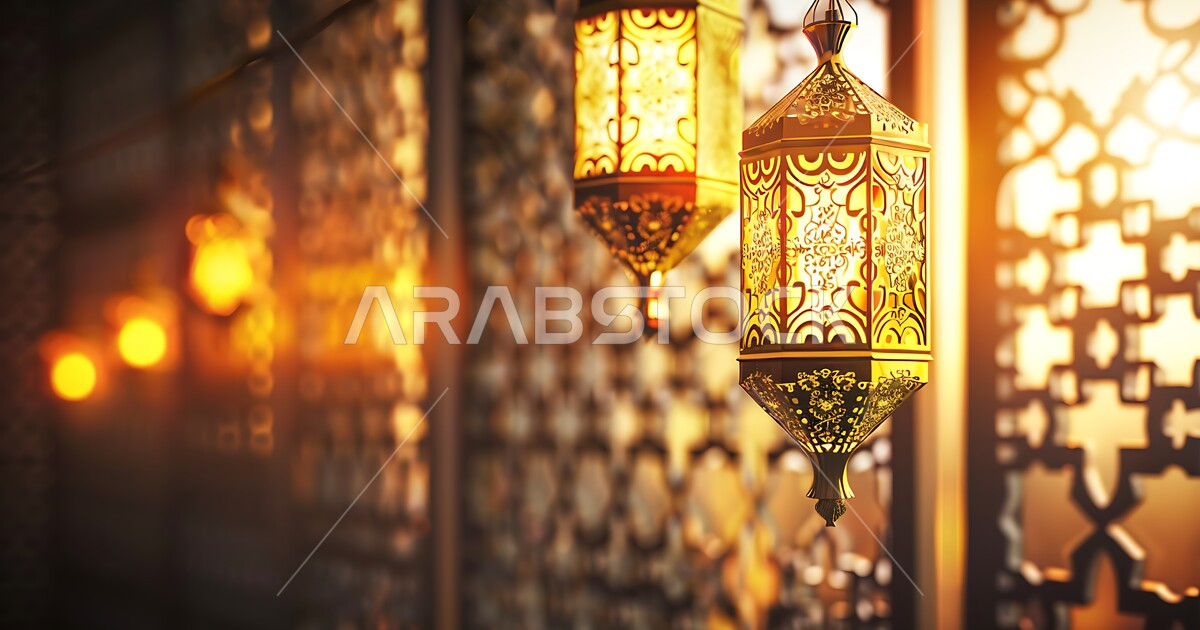 Spiritual Ramadan atmosphere, traditional lamps and artifacts to ...