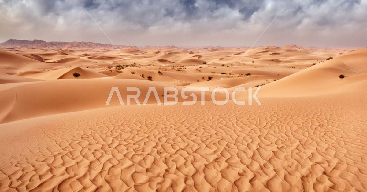 Formations and formations of golden sand in the desert of the Arabian ...