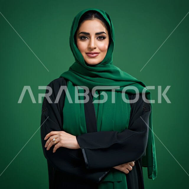 Celebrating the Saudi National Day, a portrait of a veiled Saudi Gulf ...