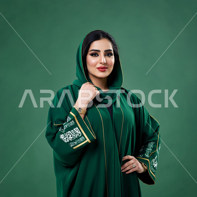 Celebrating the Saudi National Day, a portrait of a veiled Saudi Gulf ...