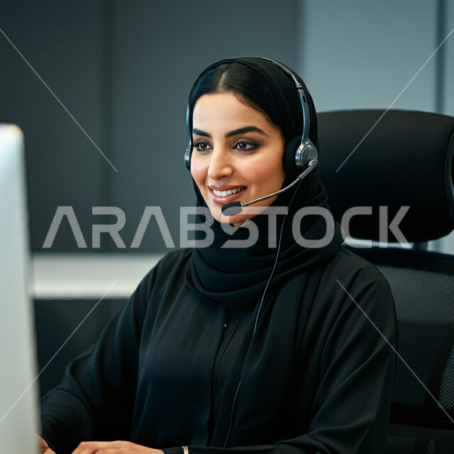 Working in the field of customer service in a company, a close-up photo ...