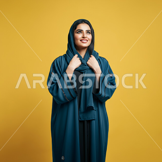 Looking and contemplating gestures of happiness and pleasure, concept ...