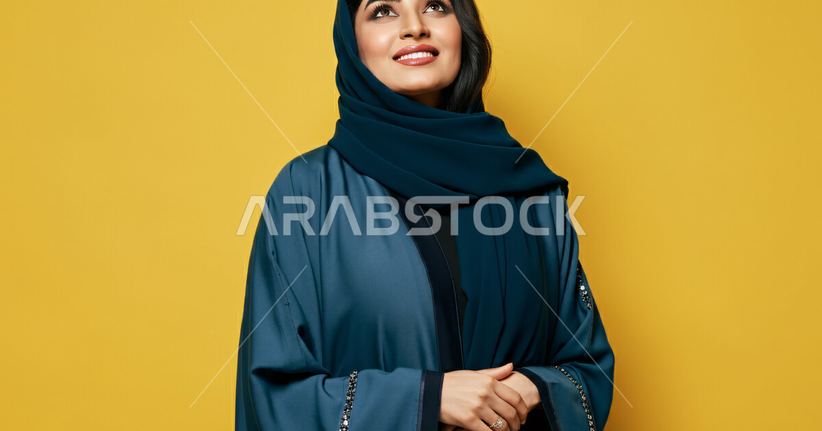 Looking and contemplating gestures of happiness and pleasure, concept ...