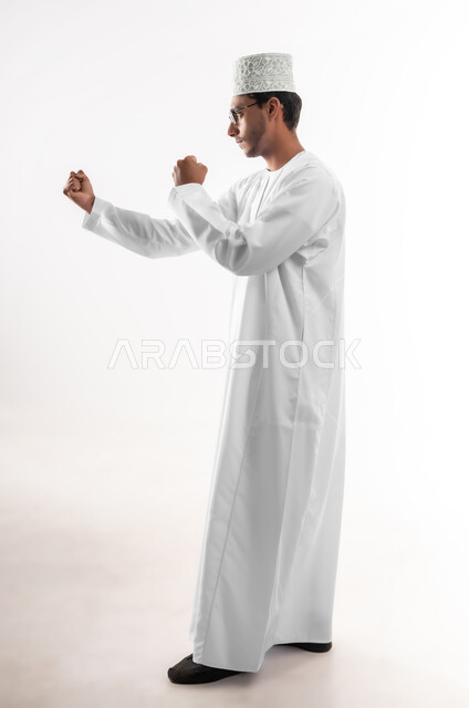 Increased muscle endurance, mastering boxing, portrait of a young Arab ...