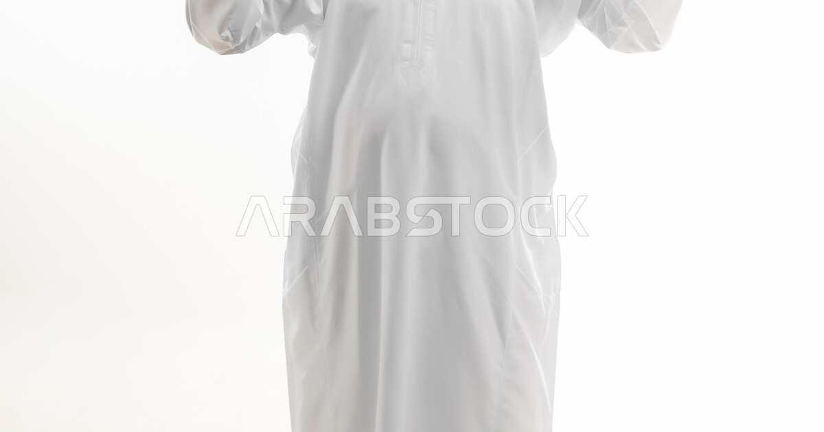 Perfect quality mark, hands raised upwards in gestures indicating ...