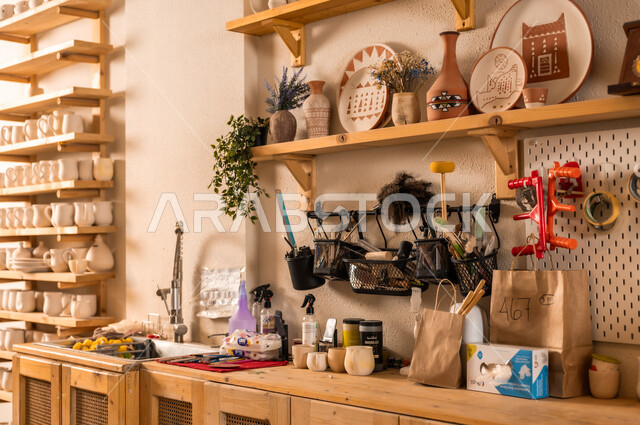 Displaying talents and handicrafts in a store, a traditional souvenir ...