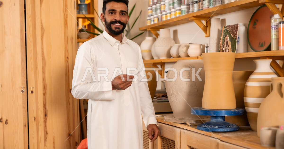 Saudi National Day September 23, Handicrafts, A young Saudi Gulf Arab ...