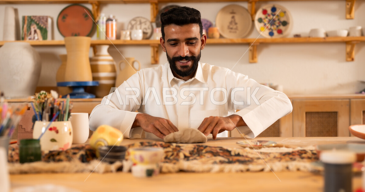 Saudi National Day September 23, Handicrafts, Young Saudi Gulf Arab ...