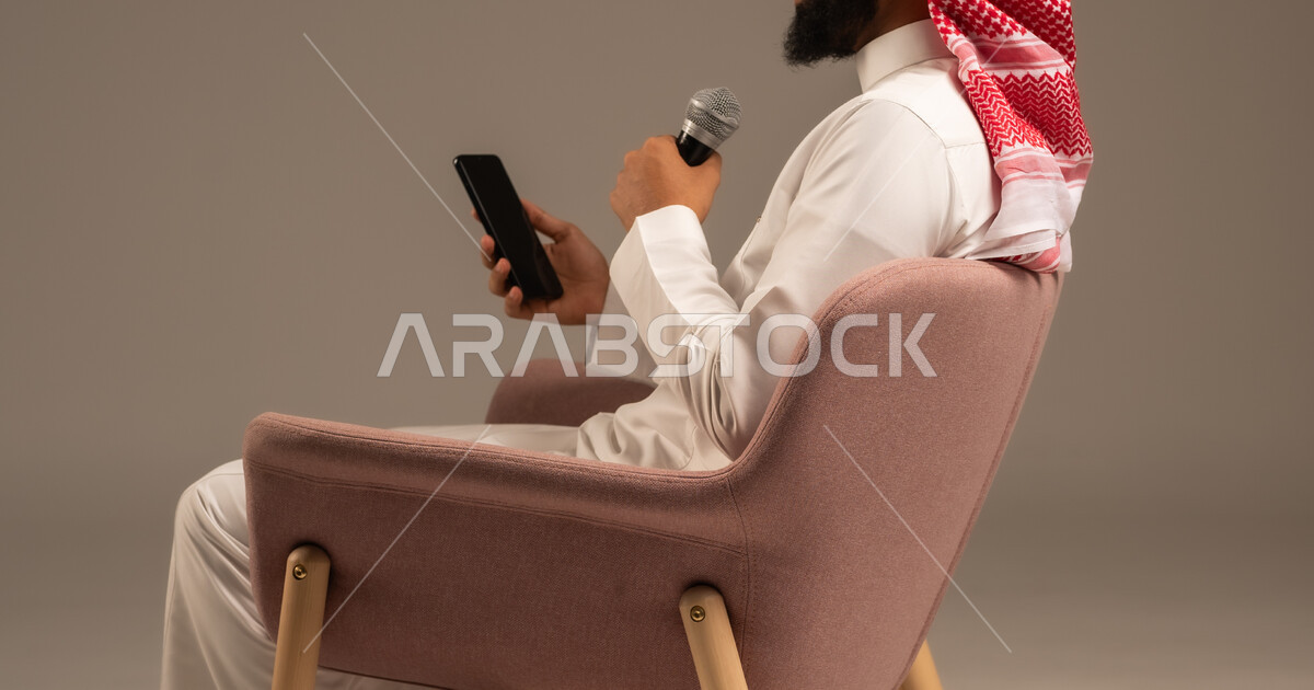 Conducting dialogues and discussions, portrait of a Saudi Arabian Gulf ...