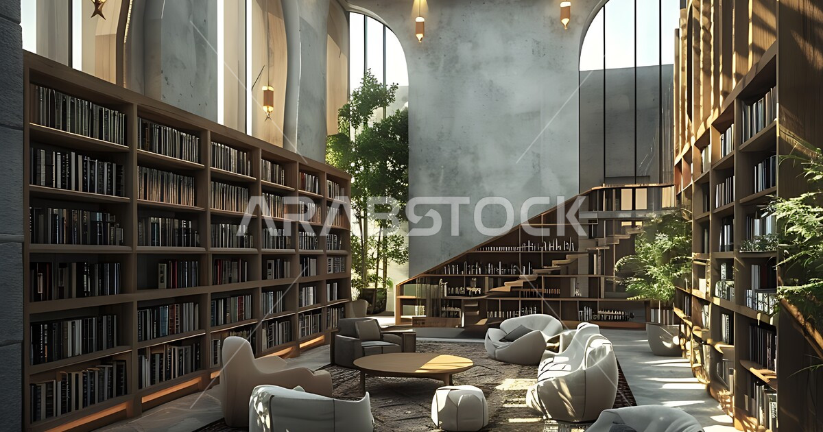 Wooden shelves filled with books, stories and organized volumes, modern contemporary designs for ...