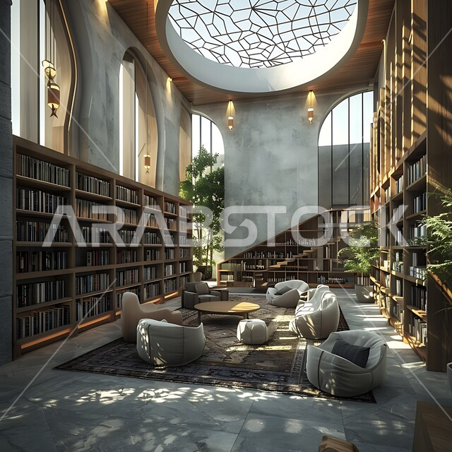 Wooden shelves filled with books, stories and organized volumes, modern contemporary designs for ...