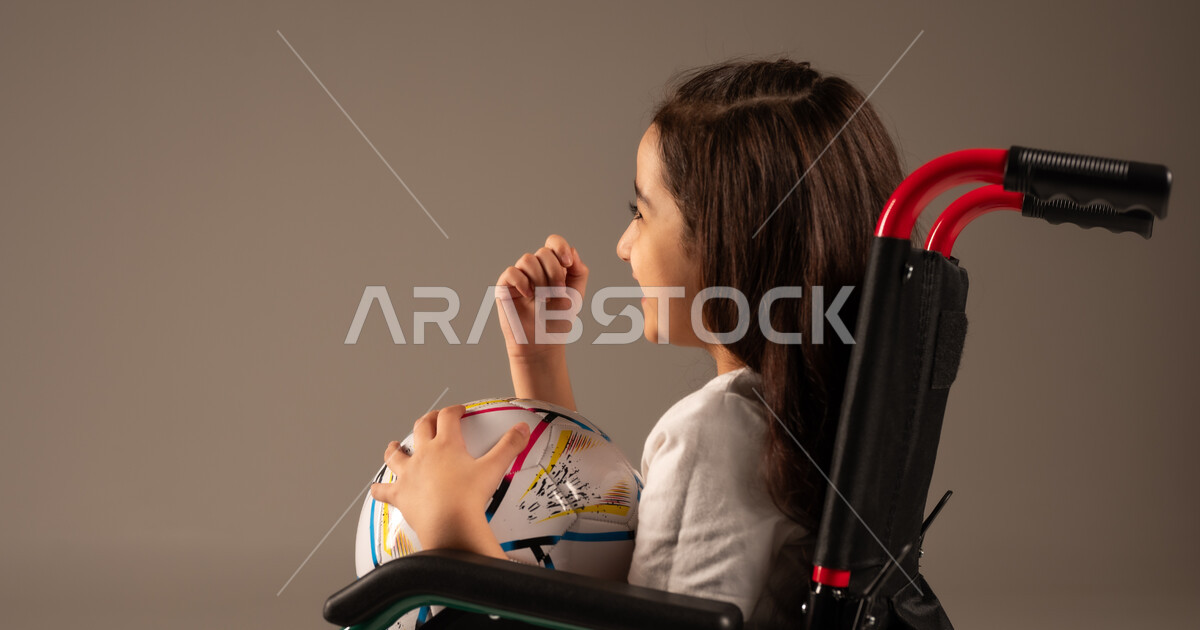 Social empowerment of the disabled, side portrait of a disabled Arab ...