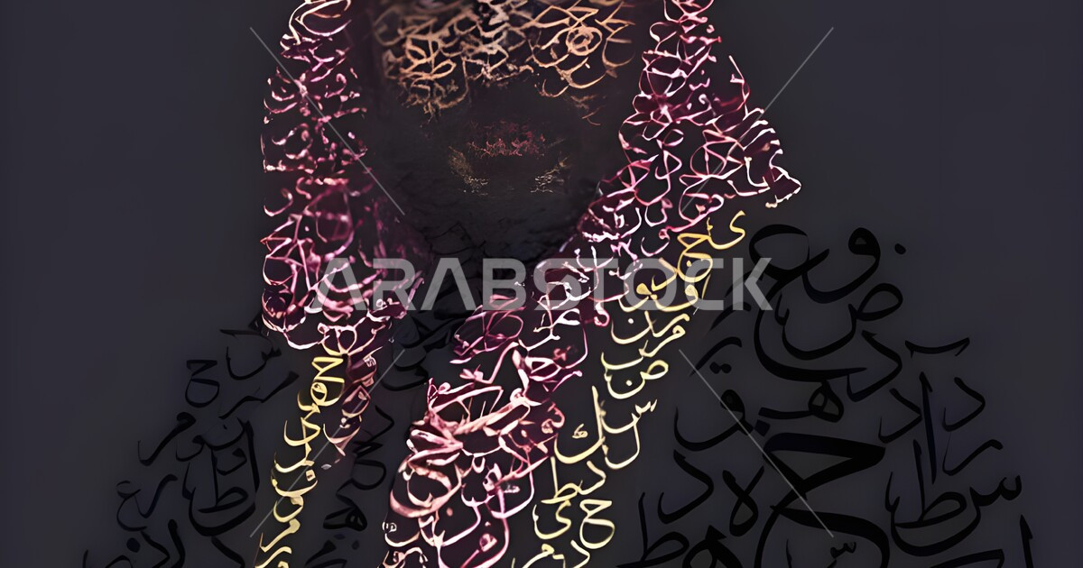 Drawing arts in the Kingdom of Saudi Arabia, authentic Arabic letters ...