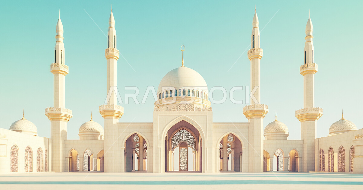 Islamic religious designs, 3D model of an Islamic style mosque, worship ...