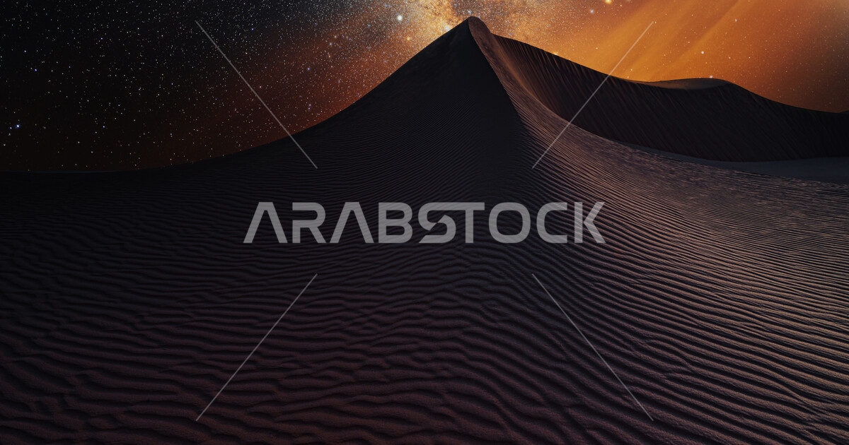 View of the Milky Way and bright stars in the Saudi sky, mountains and ...