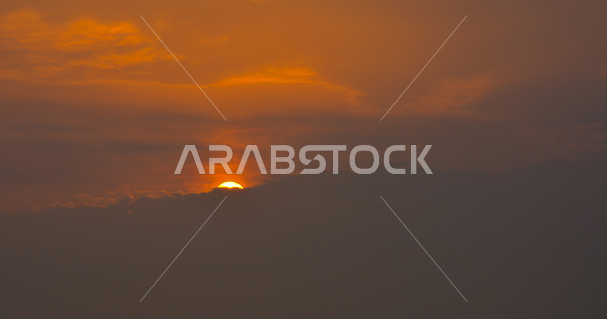 Sunset and sunrise in the sky of Saudi Arabia, stunning landscapes in ...