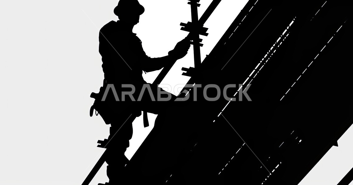 Heavy machinery and equipment, cranes and high scaffolding, silhouette ...