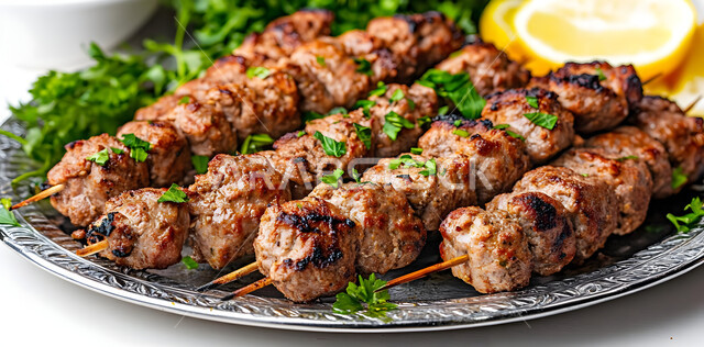 A table full of grilled meats, a table decorated with a variety of ...