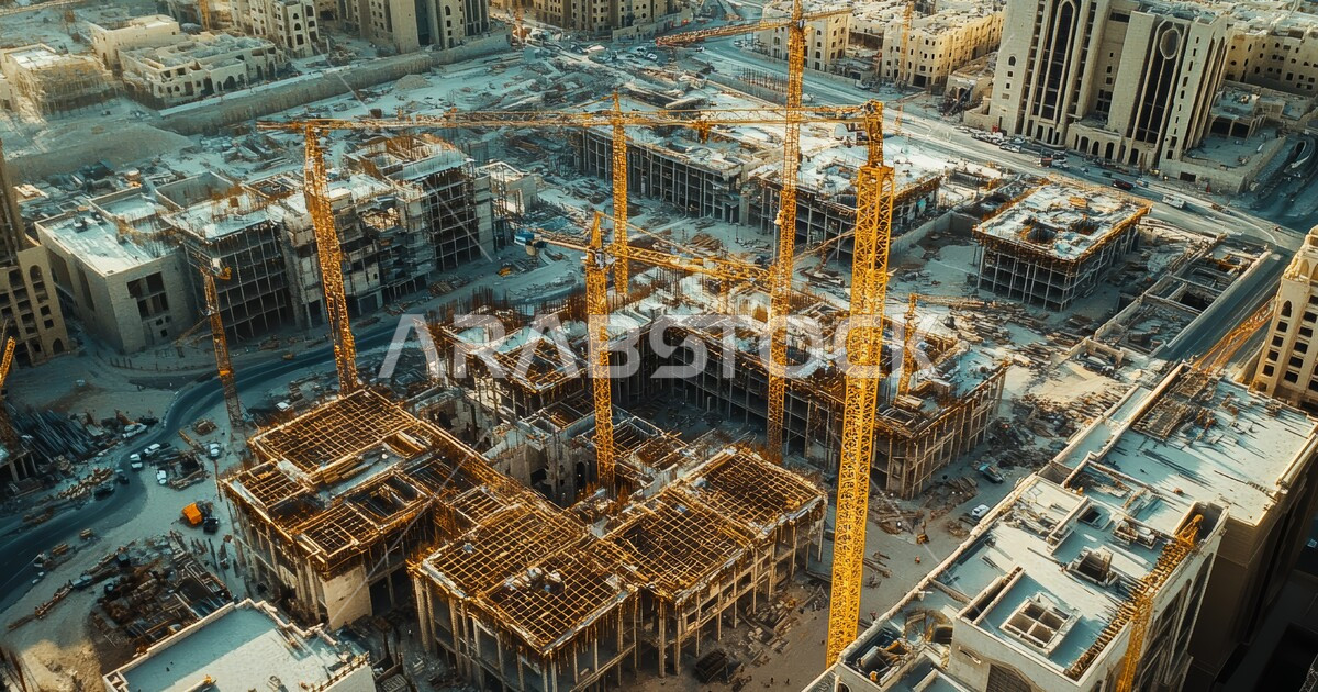 A building under construction in the Kingdom of Saudi Arabia, heavy ...