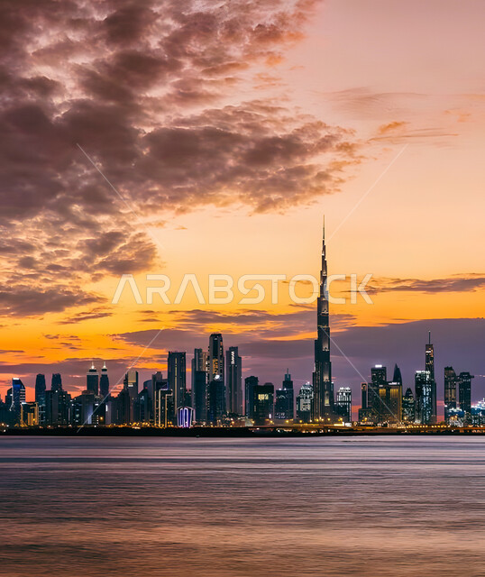 Imaginary future view of Burj Khalifa in Dubai at sunset, improvement ...