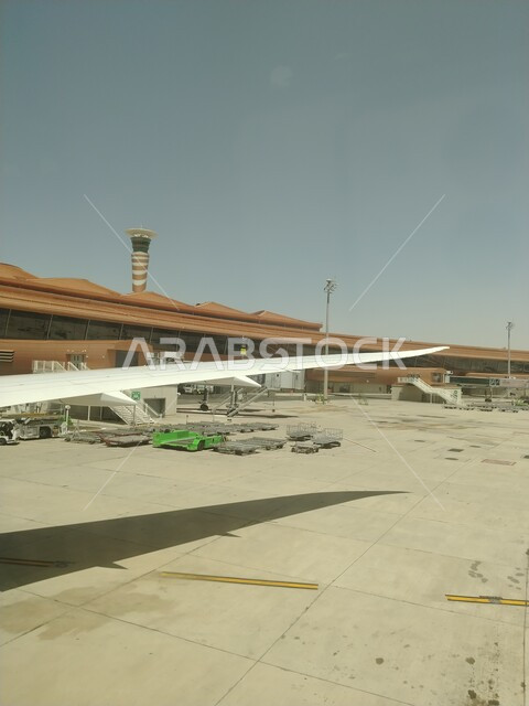 A view of the clear sky, a shot from the window of the plane's wing at ...