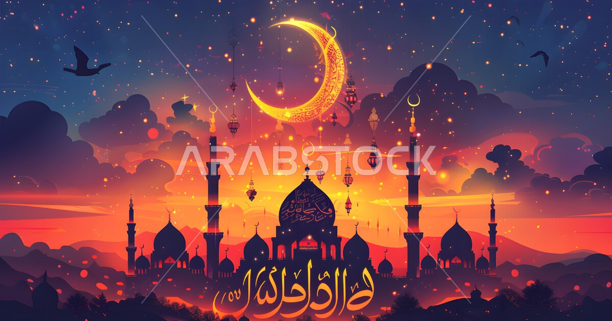 الفن الهندسي المعماري على الطراز الإسلامي الحديث للقبب والمآذن المضيئة ...