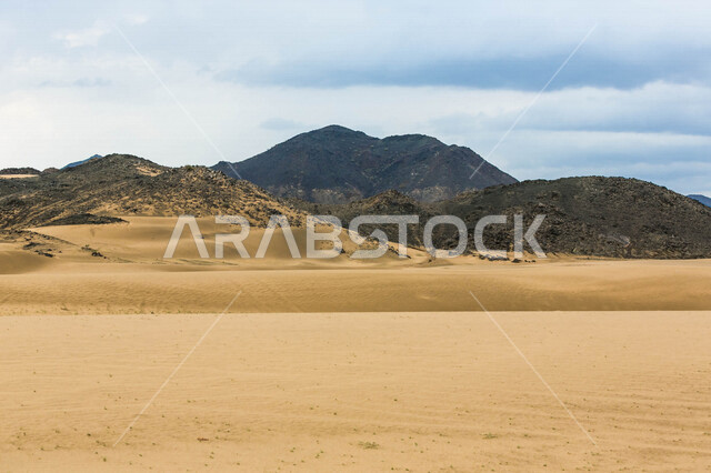 Close-up of the desert in Saudi Arabia, the rocky mountains and sand ...