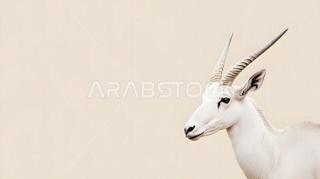 Oryx in the wild in Saudi Arabia, Arabian oryx white with long straight ...