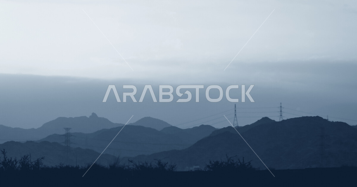 Shadow picture of mountainous nature in the desert during sunset ...