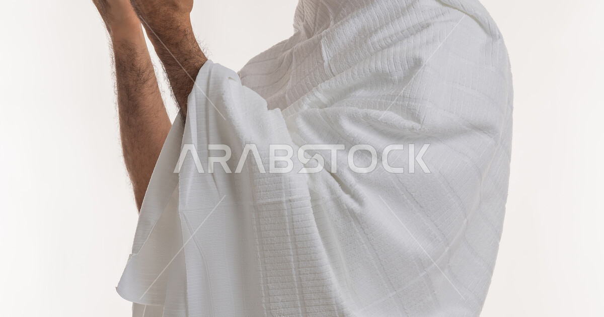Performing Hajj and Umrah rituals, portrait of a young Emirati Gulf ...