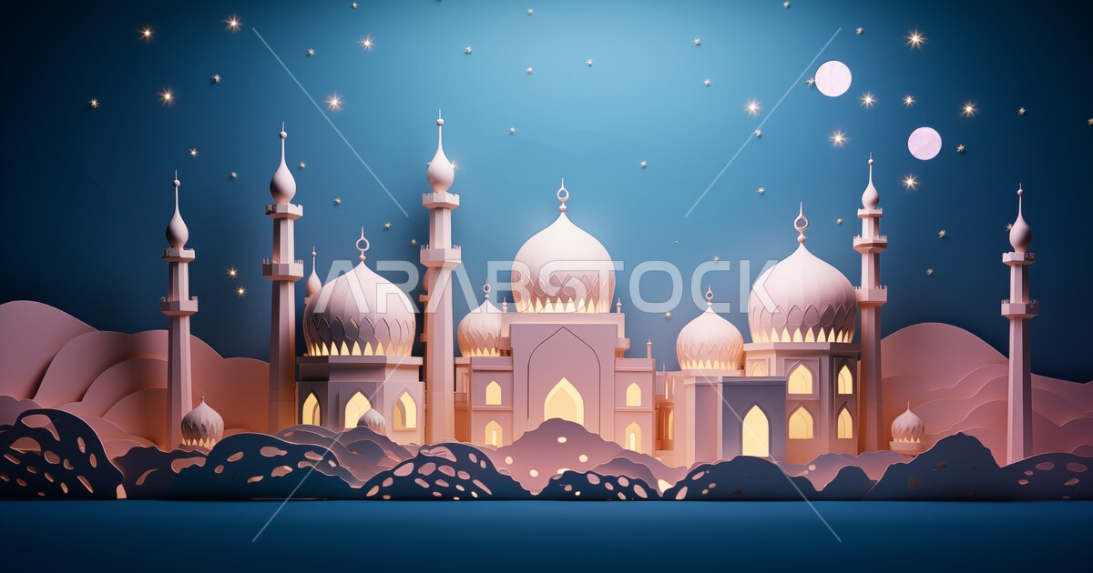 A 3D model of an Islamic-style mosque, religious holidays and occasions ...