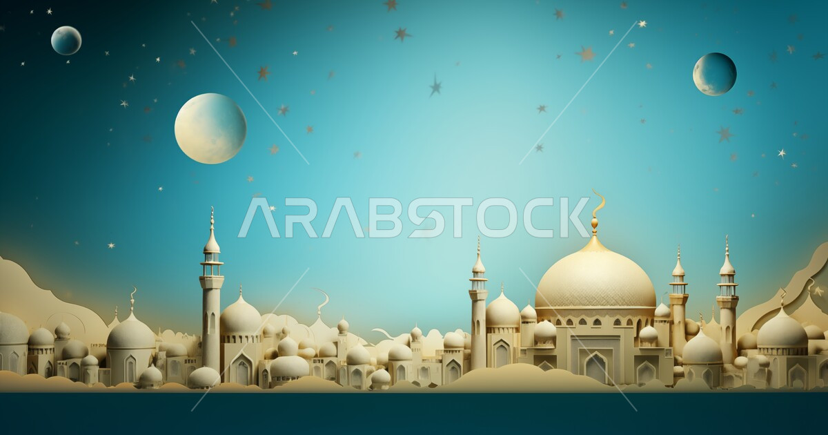 A 3D model of an Islamic-style mosque, religious holidays and occasions ...