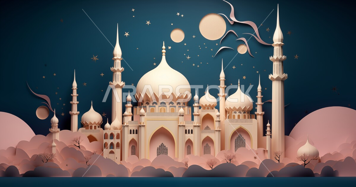 A 3D model of an Islamic-style mosque, religious holidays and occasions ...