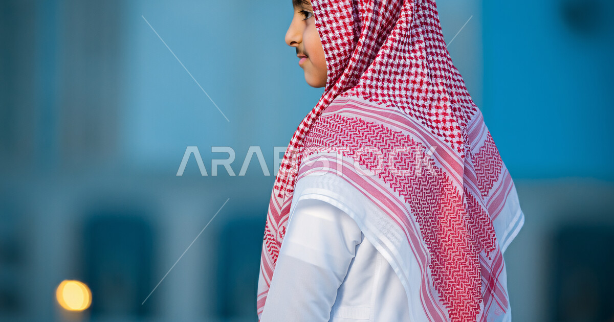 Strength and self-confidence, a back view of a young Saudi Arabian Gulf ...