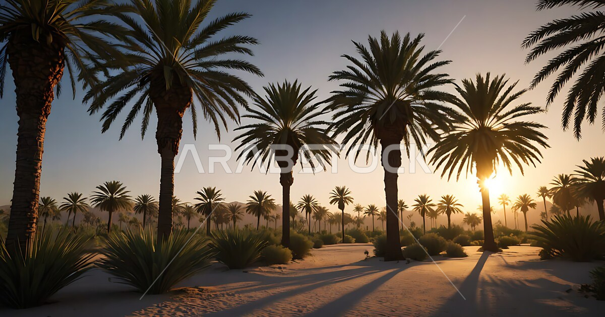 Date harvest season, nature reserves in Saudi Arabia, palm tree oases ...