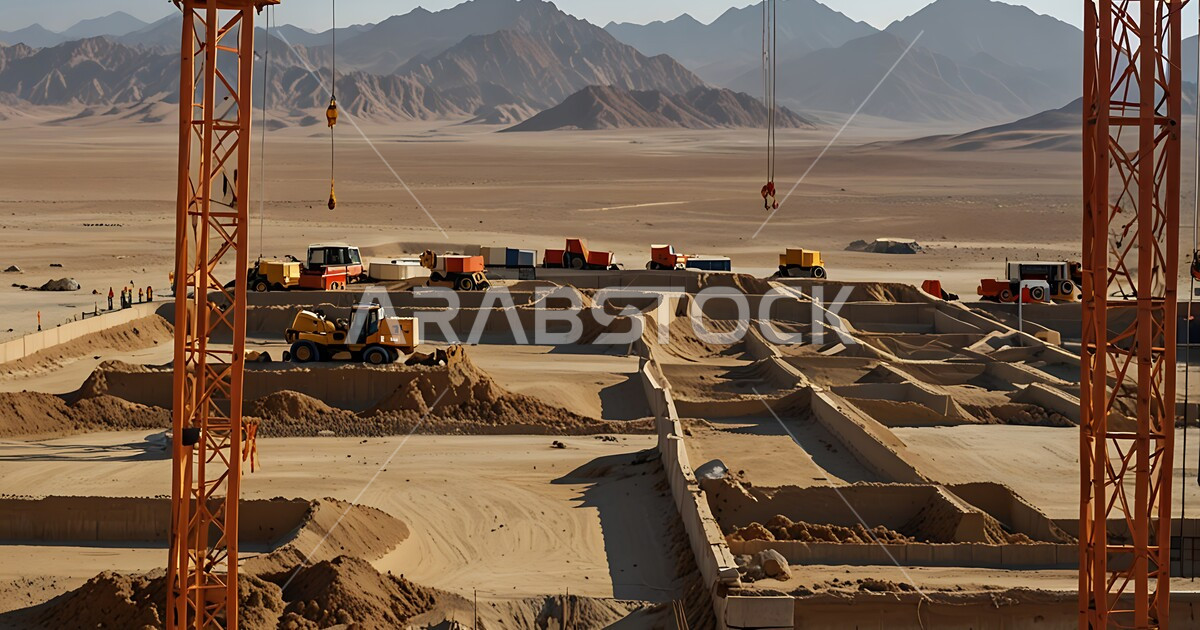 Construction work, pouring concrete and laying foundations, a ...