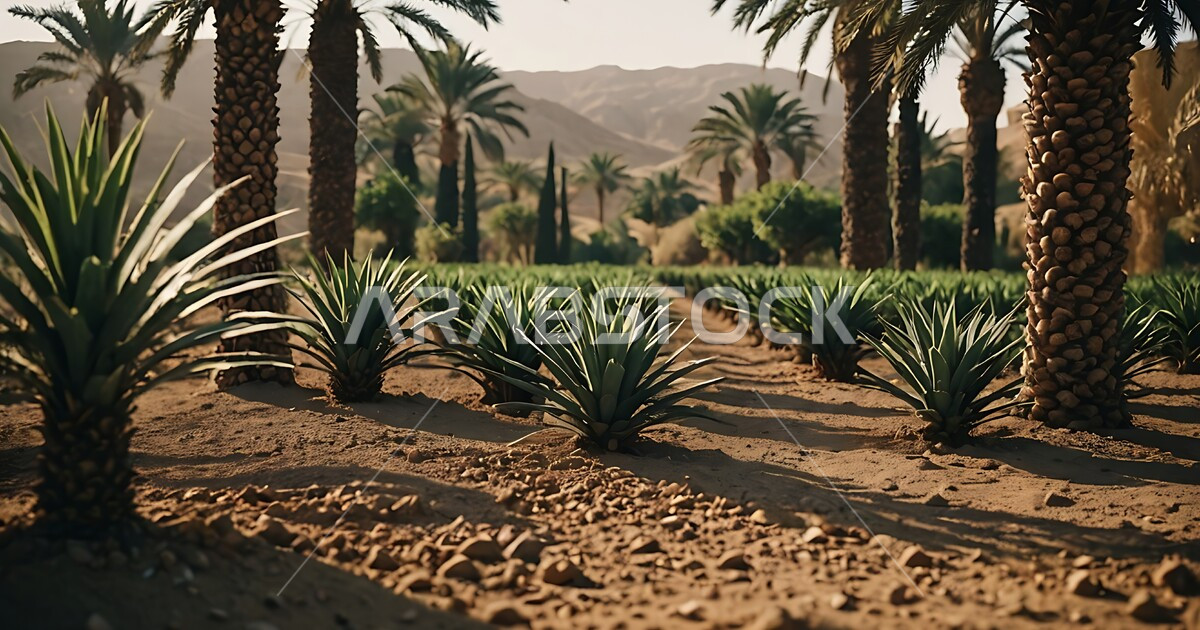 Local crops and products, fruitful palm tree fields in the Kingdom of Saudi Arabia, date ...