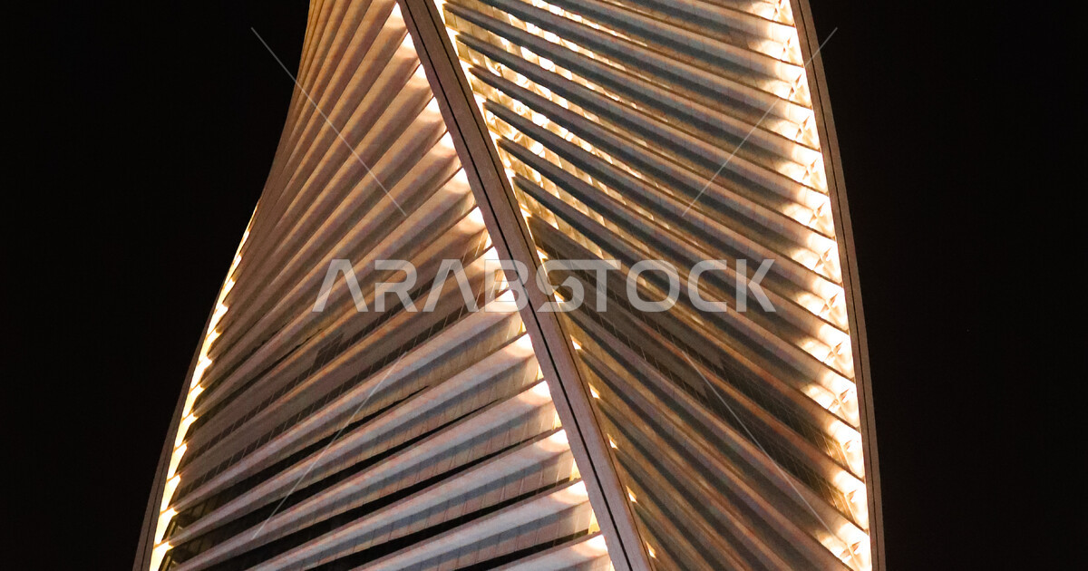 Night view of Al Majdoul Tower in the city of Riyadh in the Kingdom of ...