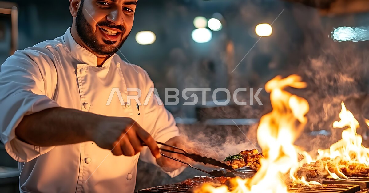 Preparing delicious traditional popular foods, a Saudi Arabian Gulf ...