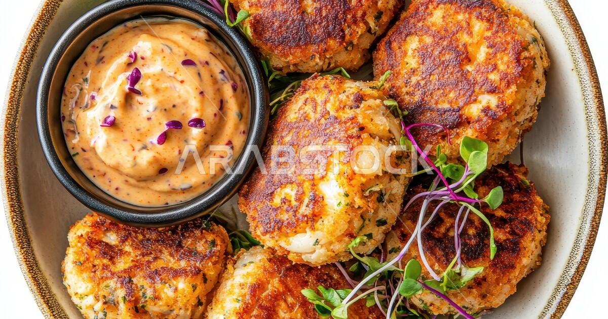 Oriental Arabic cuisine, a plate of crispy falafel discs with parsley ...
