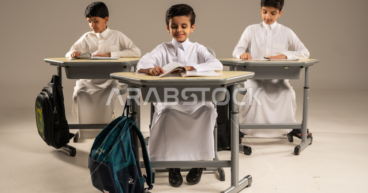 Back to school season, portrait of a group of Saudi Arabian Gulf ...